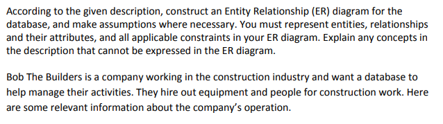 Solved 4. Entity Relationship Modelling (20 marks) This task | Chegg.com