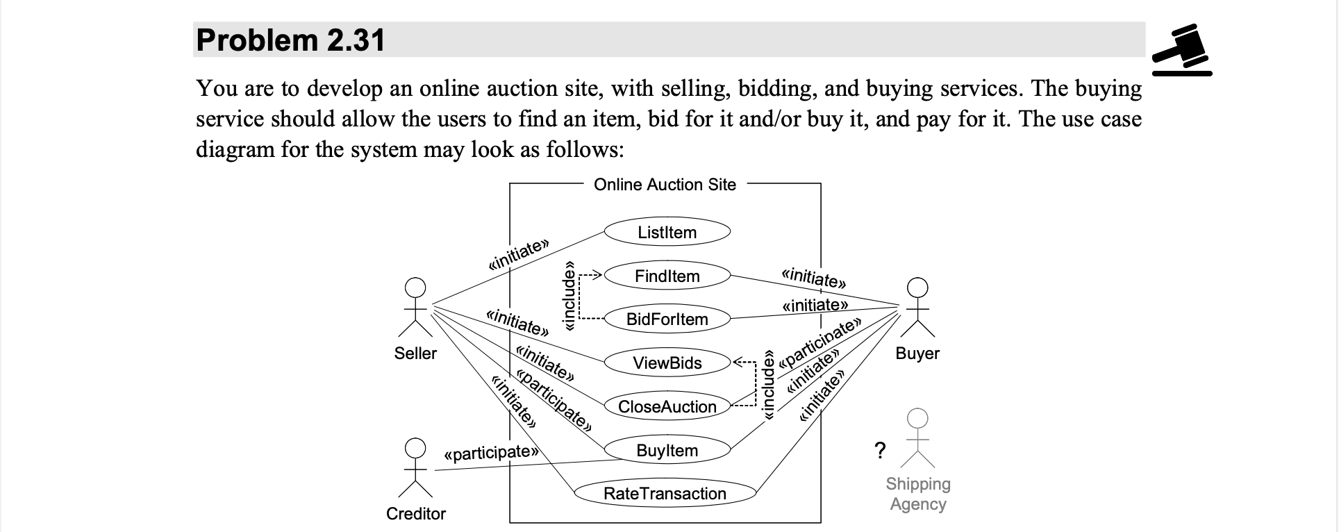 Solved Problem 2.31 I You are to develop an online auction | Chegg.com