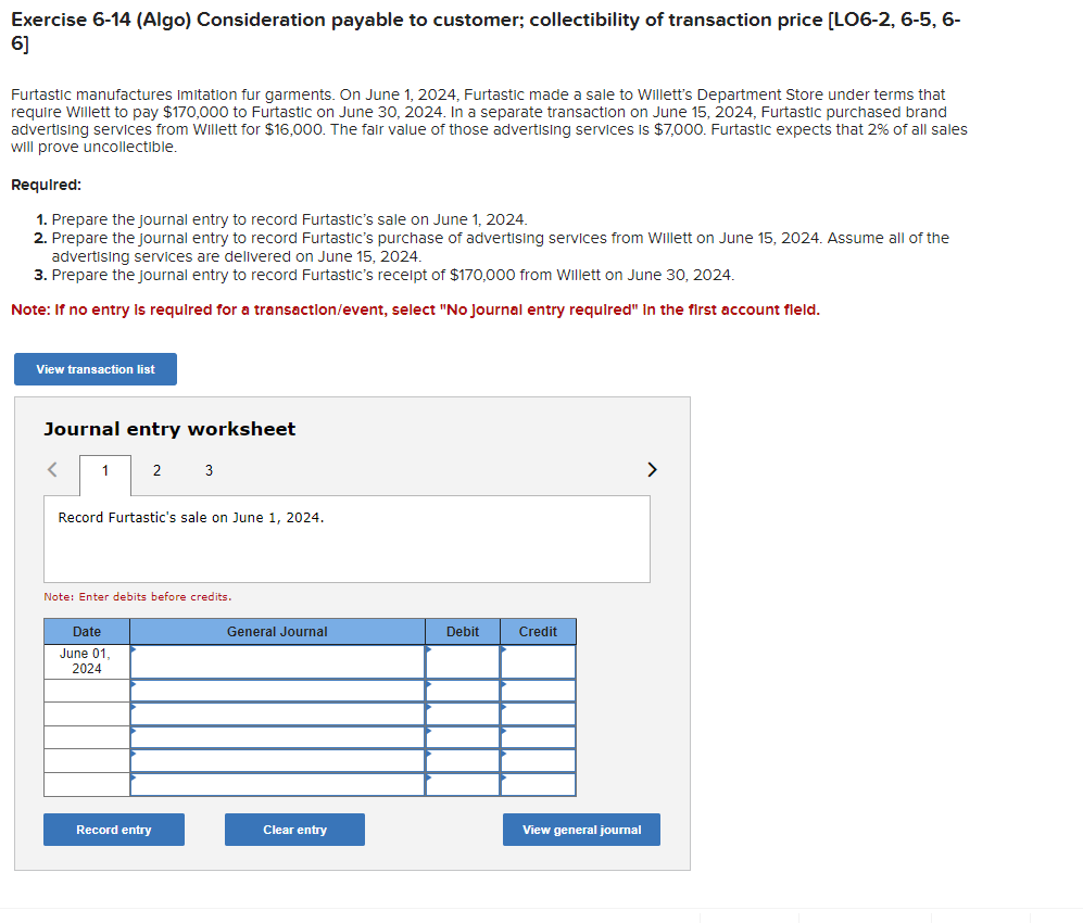 Solved Exercise 6-14 (Algo) Consideration payable to | Chegg.com
