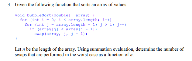 Solved 3. Given the following function that sorts an array | Chegg.com