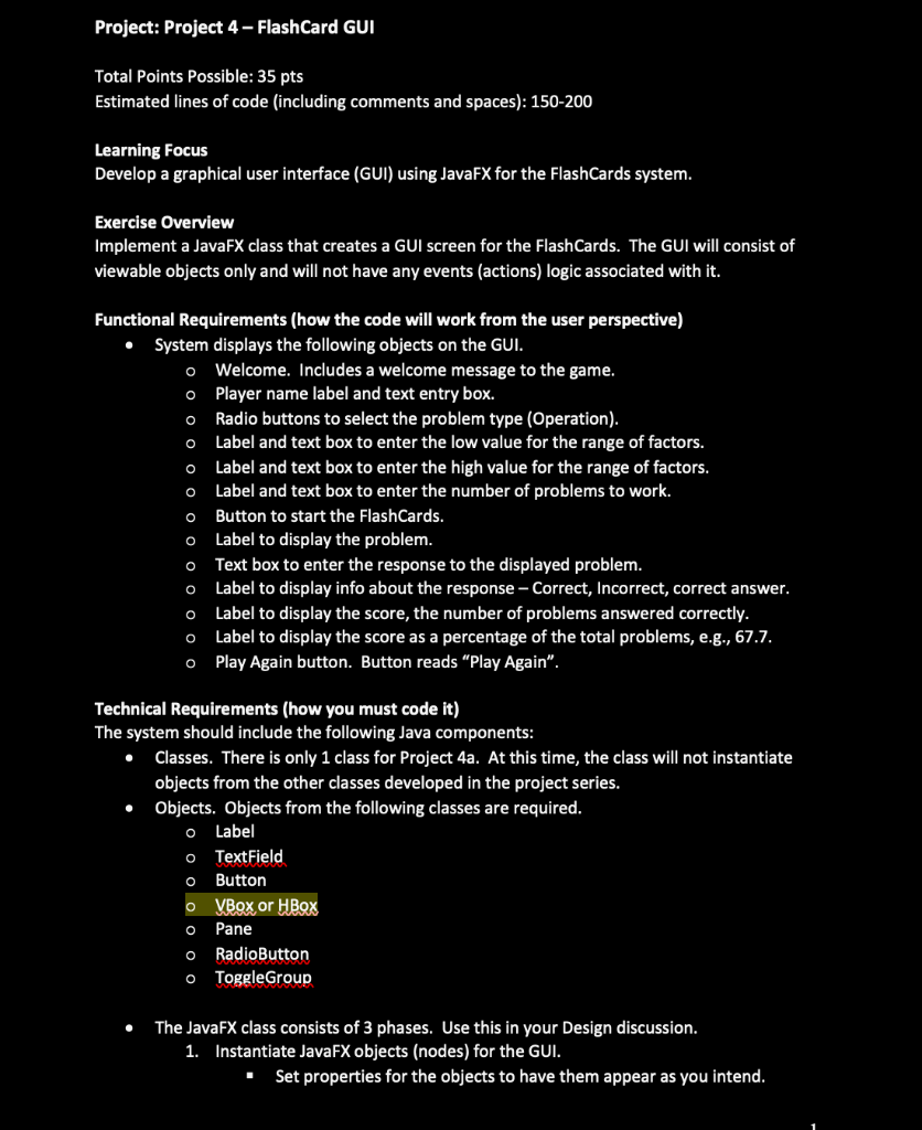 Solved Project: Project 4 - FlashCard GUI Total Points | Chegg.com