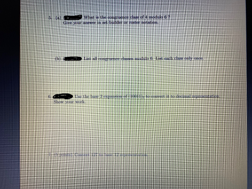 Solved (a) What is the congruence class of 4 modulo 6? Give | Chegg.com