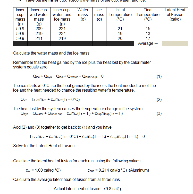 Calculate the water mass and the ice mass. Remember | Chegg.com