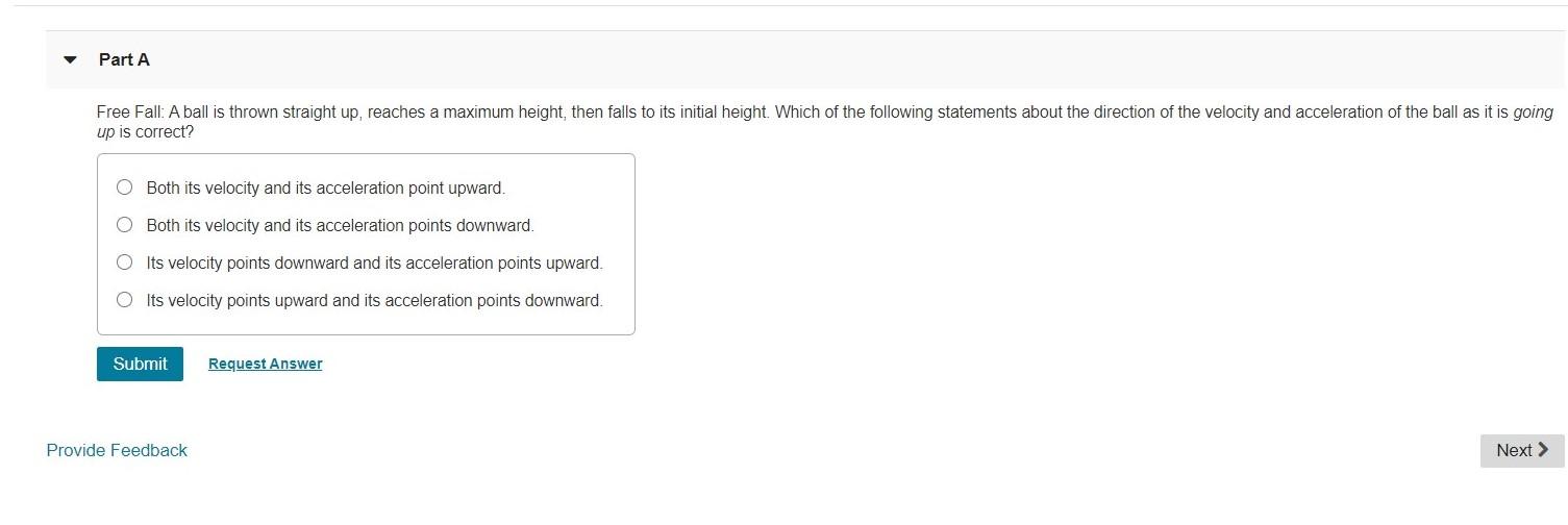 Solved Item 1 1 of 1 Part A Free Fall: Suppose a ball is | Chegg.com