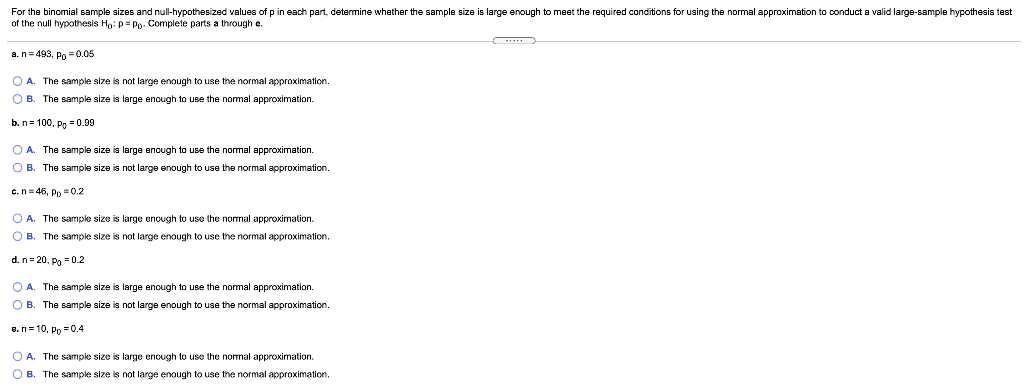 Solved For the binomial sample sizes and null-hypothesized | Chegg.com