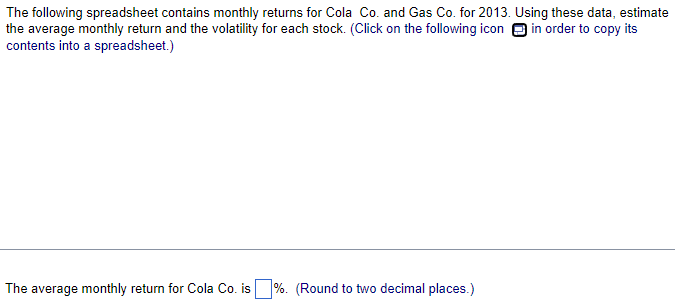Solved The following spreadsheet contains monthly returns | Chegg.com