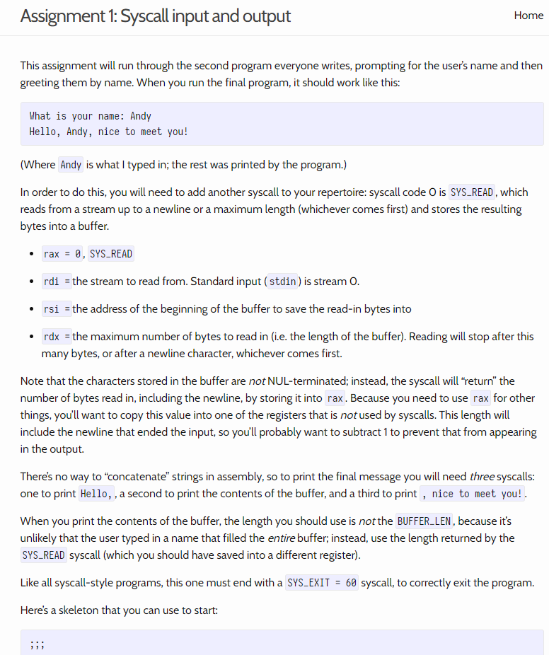 Assignment 1: Syscall input and output Home This | Chegg.com