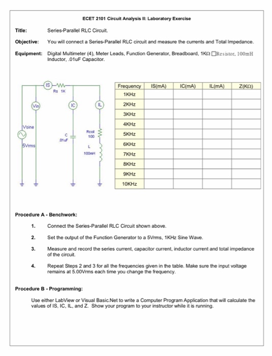 ECET 2101 Circuit Analysis ll: Laboratory Exercise | Chegg.com