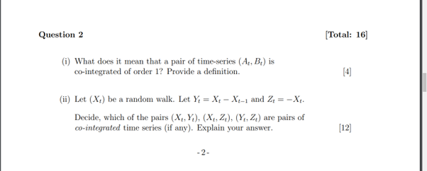 Solved I ﻿what Does It Mean That A Pair Of Time Series