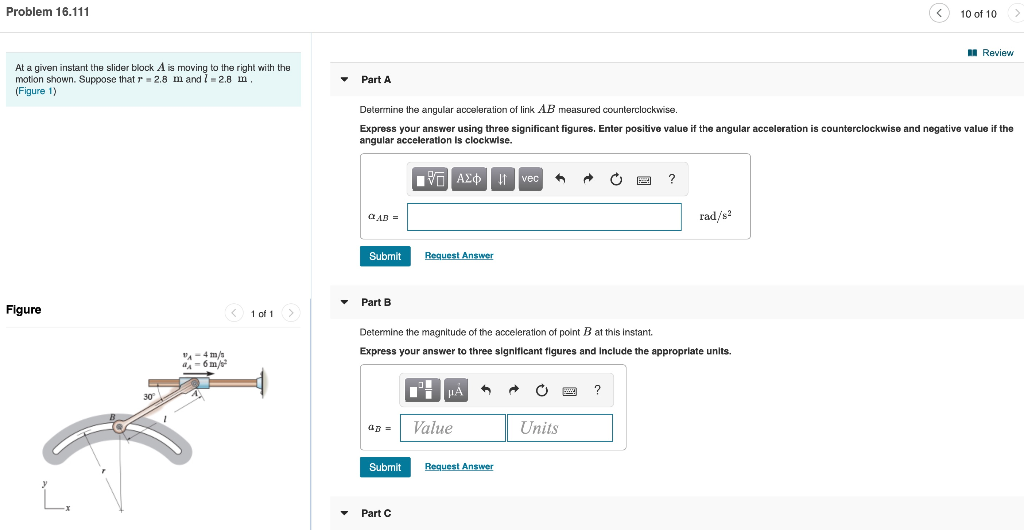 Solved At a given instant the slider block A is moving to | Chegg.com