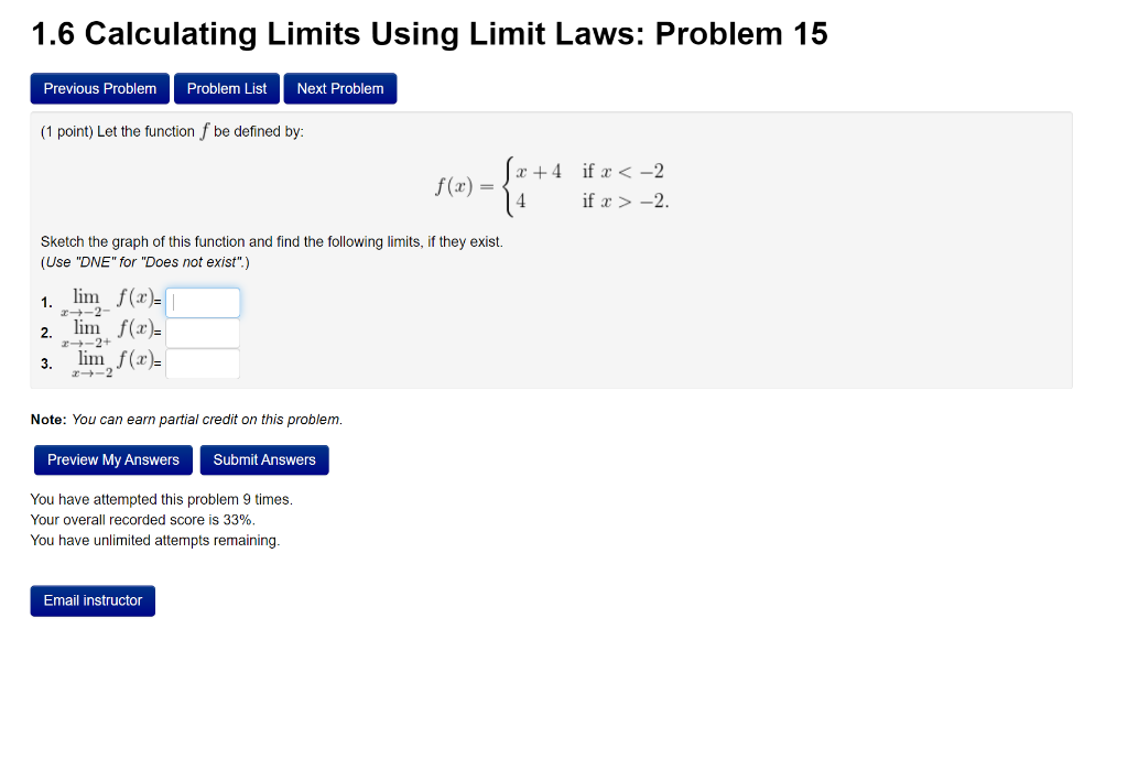 Solved 1.6 Calculating Limits Using Limit Laws: Problem 15 | Chegg.com