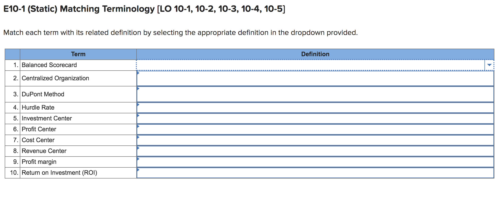 Solved E10-1 (Static) Matching Terminology [LO 10-1, 10-2, | Chegg.com