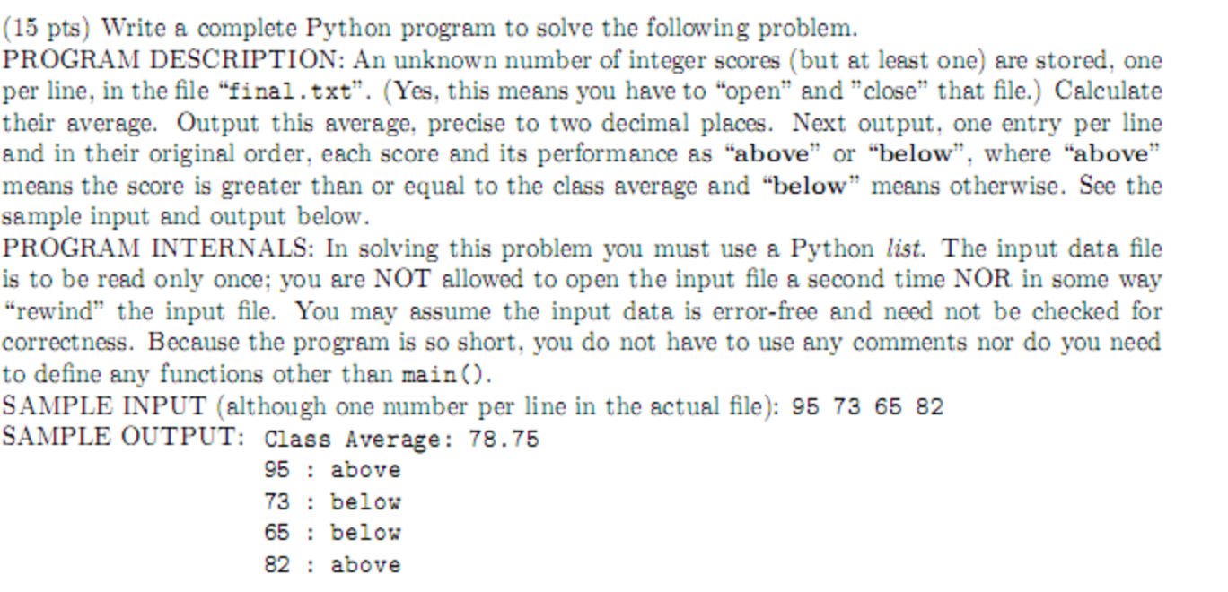 Solved 15 Pts Write A Complete Python Program To Solve The 3297