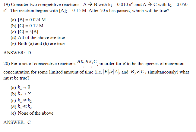 Solved 19) Consider two competitive reactions: A + B with k} | Chegg.com
