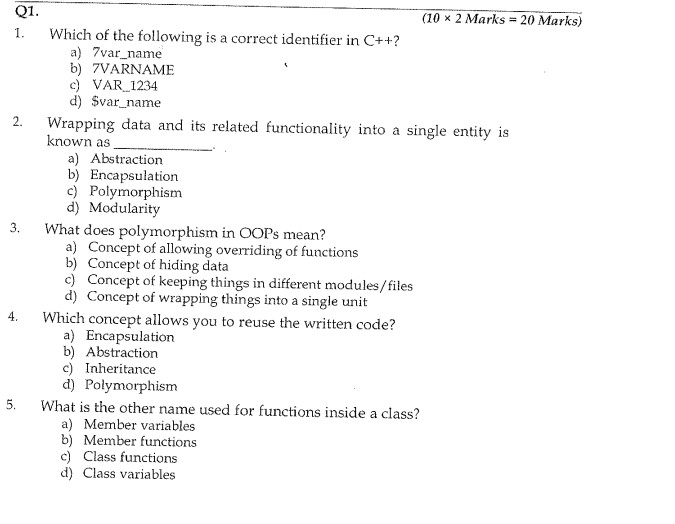 Solved (10×2 Marks =20 Marks ) 1. Which of the following is | Chegg.com