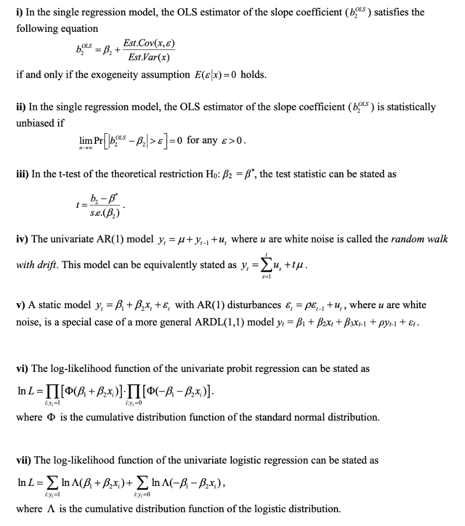 i) In the single regression model, the OLS estimator | Chegg.com