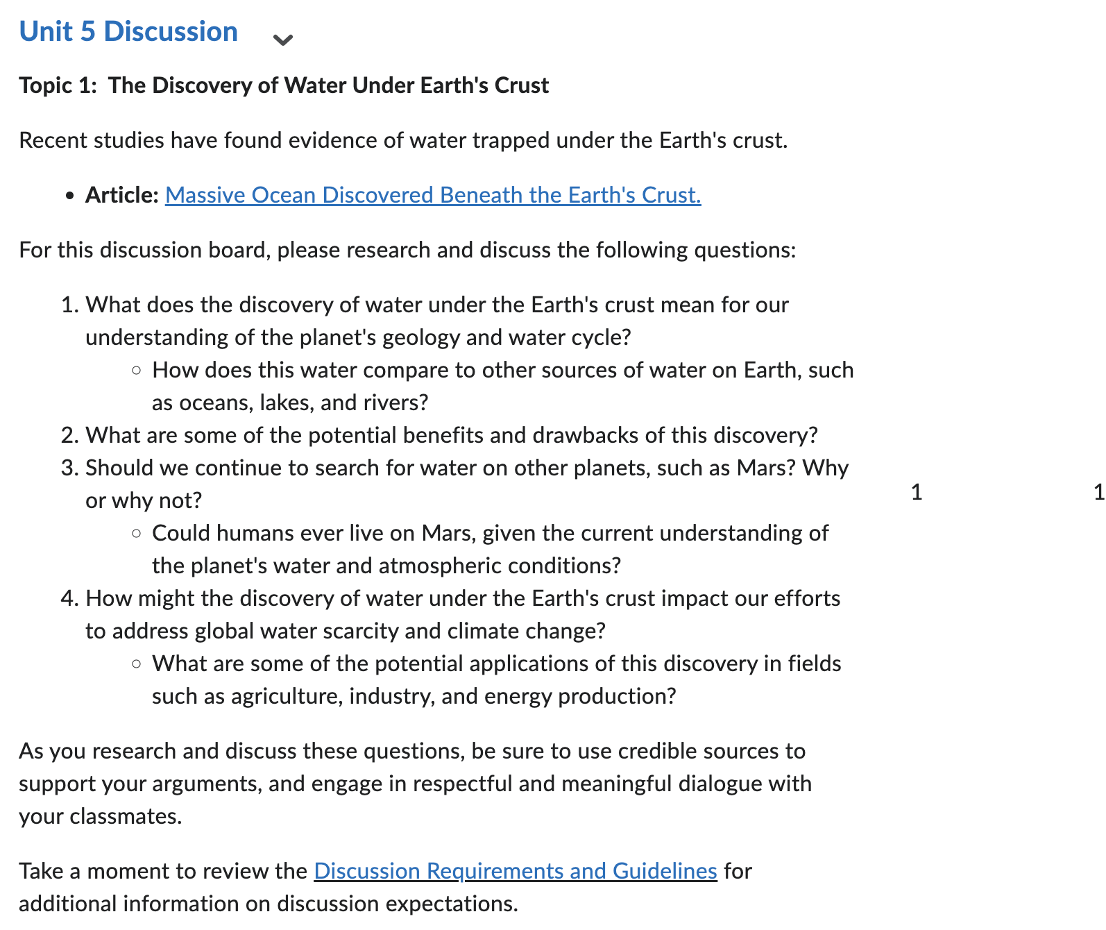 Solved Unit 5 Discussion Topic 1: The Discovery of Water | Chegg.com