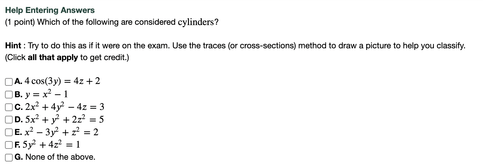 Solved Help Entering Answers (1 point) Which of the | Chegg.com