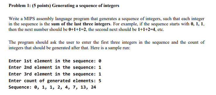Solved Problem 1: (5 points) Generating a sequence of | Chegg.com