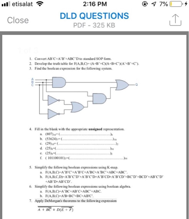 Solved etisalat 2:16 PM DLD QUESTIONS PDF-325 KB Close I. | Chegg.com