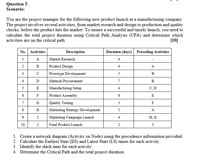 Solved by an EXPERT Question 3:Scenario:You are the project manager for | Chegg.com