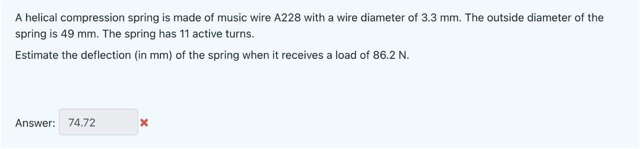 Solved A helical compression spring is made of music wire | Chegg.com