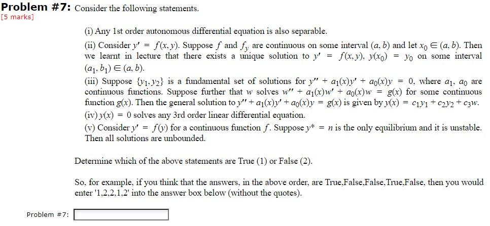 Solved Problem #7: Consider the following statements. [5 | Chegg.com