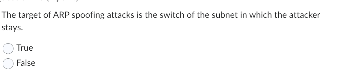 Solved The Target Of Arp Spoofing Attacks Is The Switch Of