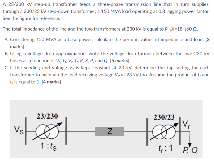 Solved A 23/230 kV step-up transformer feeds a three-phase | Chegg.com