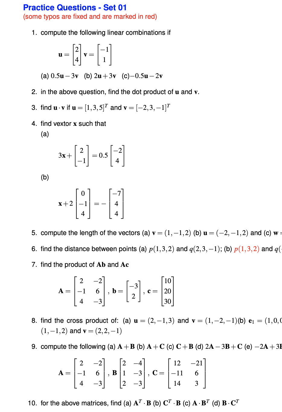 Solved Practice Questions - Set 01 (some typos are fixed and | Chegg.com