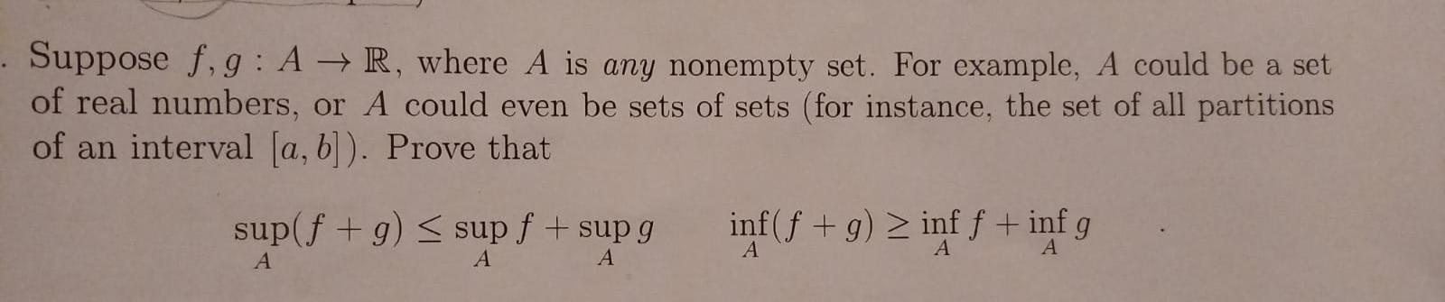 Solved Suppose Fga→r Where A Is Any Nonempty Set For 