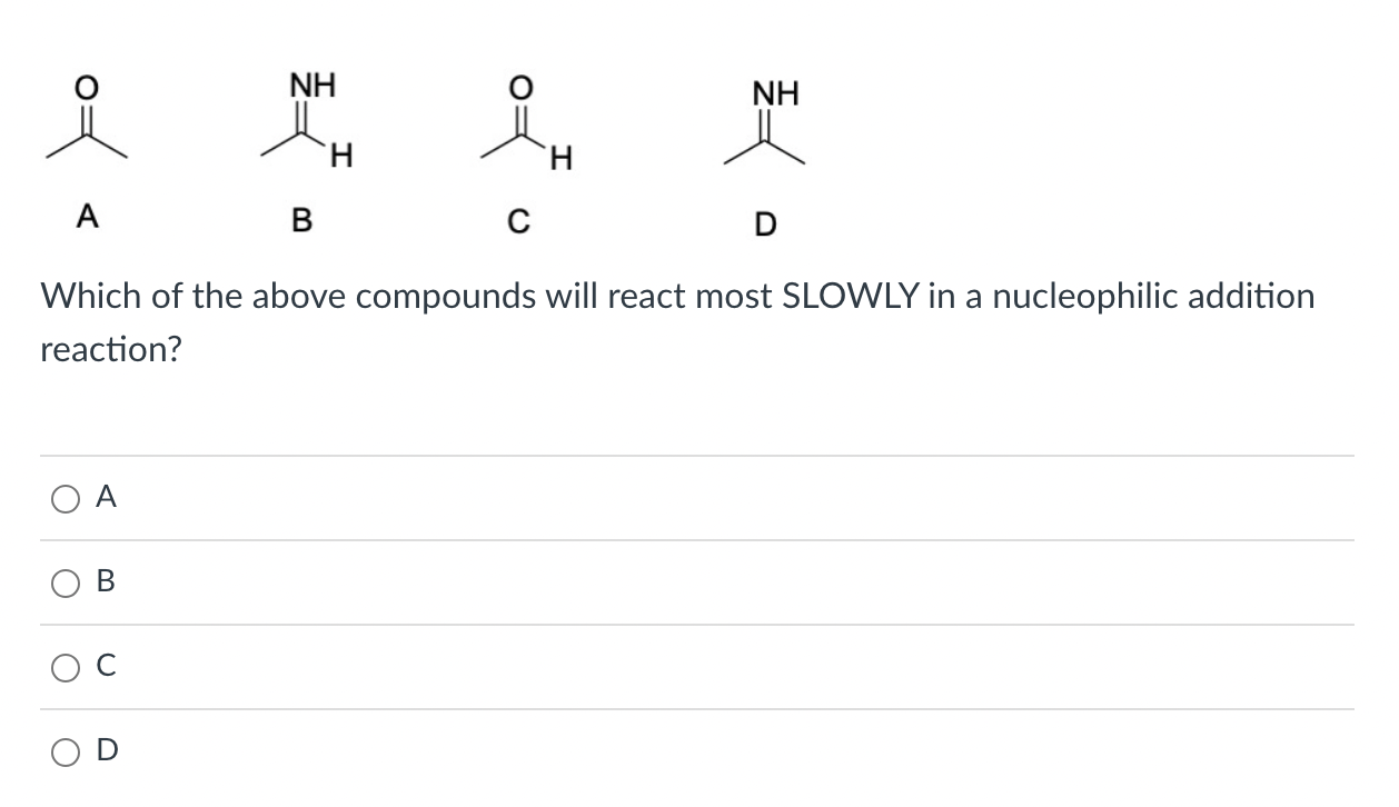 Solved Which of the above compounds will react most SLOWLY | Chegg.com