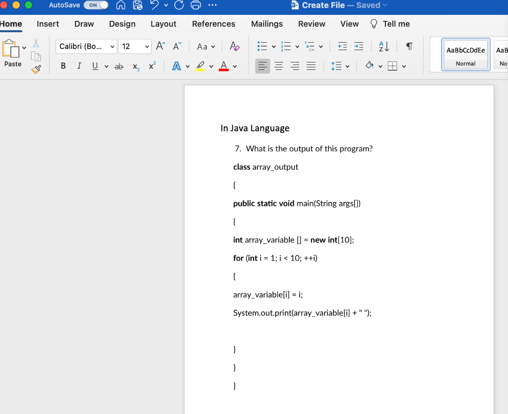 Solved AutoSave ON w- Create File - Saved Home Insert Draw | Chegg.com