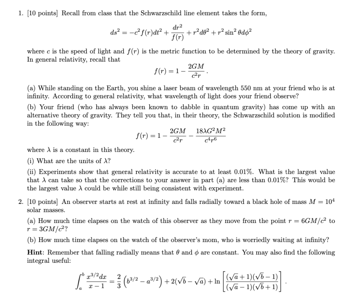 Solved 1. [10 points] Recall from class that the | Chegg.com