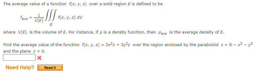 Solved The average value of a function f(x, y, z) over a | Chegg.com