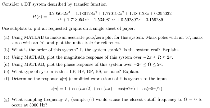 Consider a DT system described by transfer function | Chegg.com