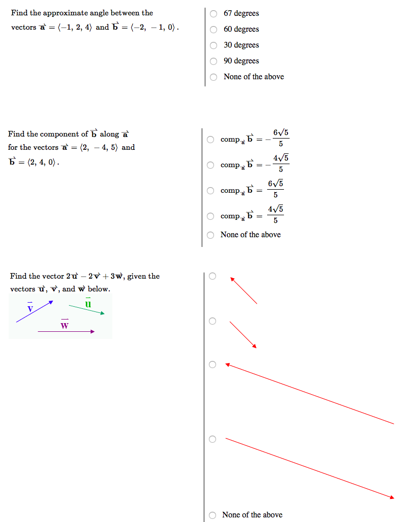 Solved Find the approximate angle between the vectors at | Chegg.com