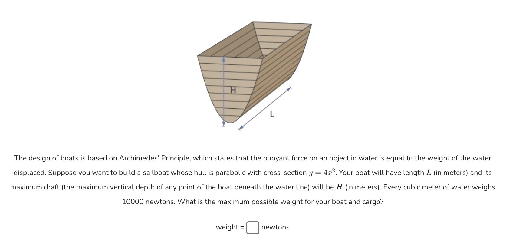 Solved The design of boats is based on Archimedes' | Chegg.com