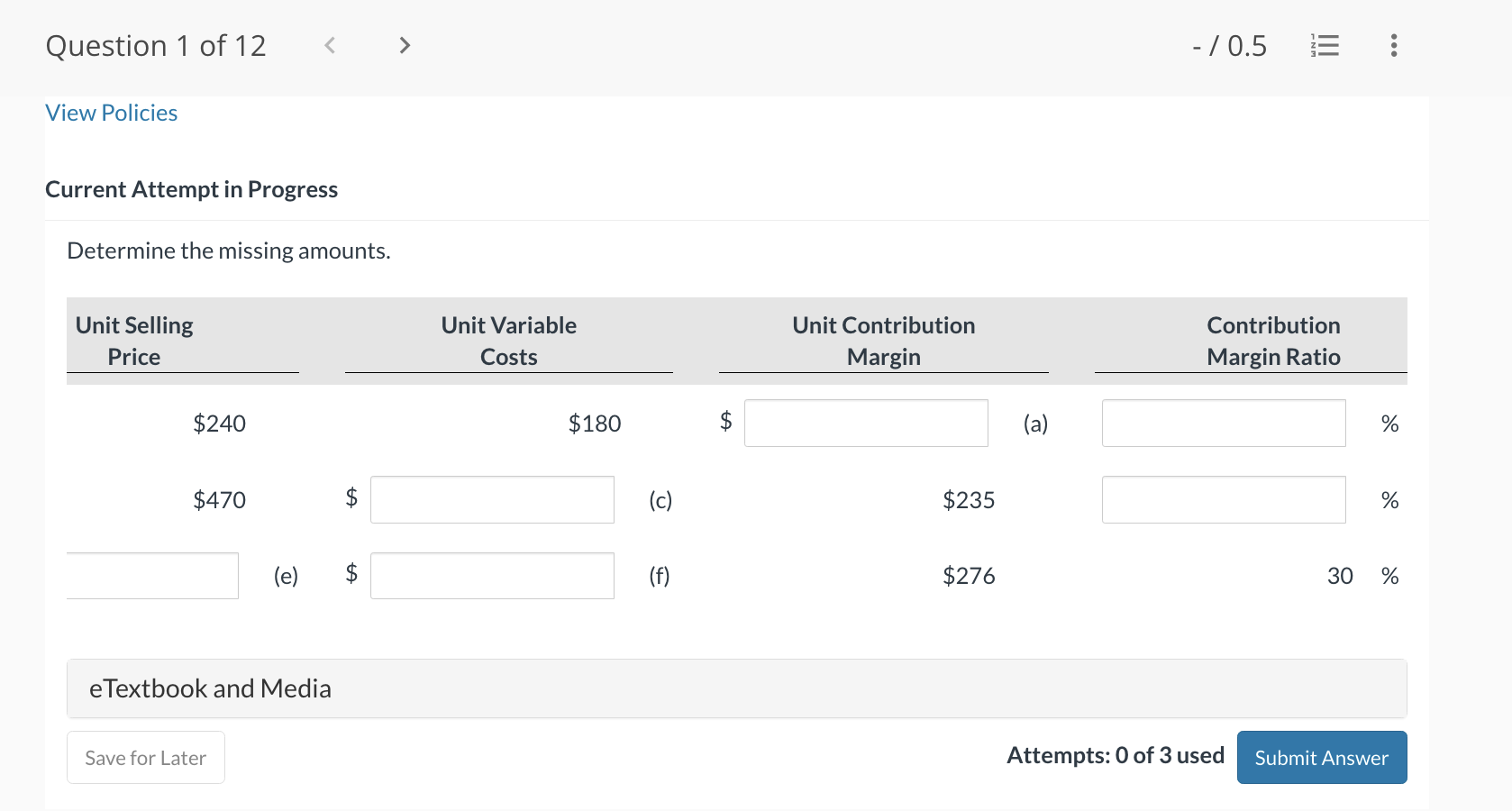 Solved Question 1 ﻿of 12View PoliciesCurrent Attempt in | Chegg.com