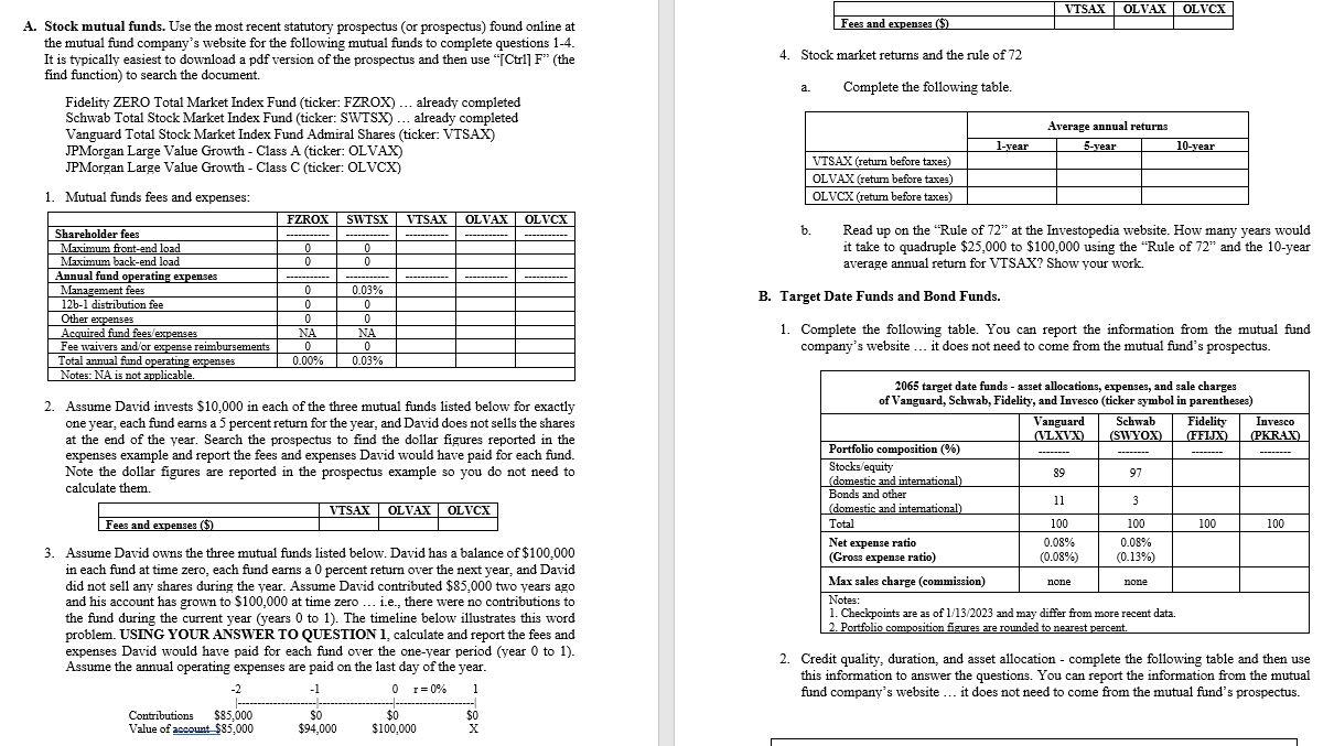 A. Stock mutual funds. Use the most recent statutory | Chegg.com