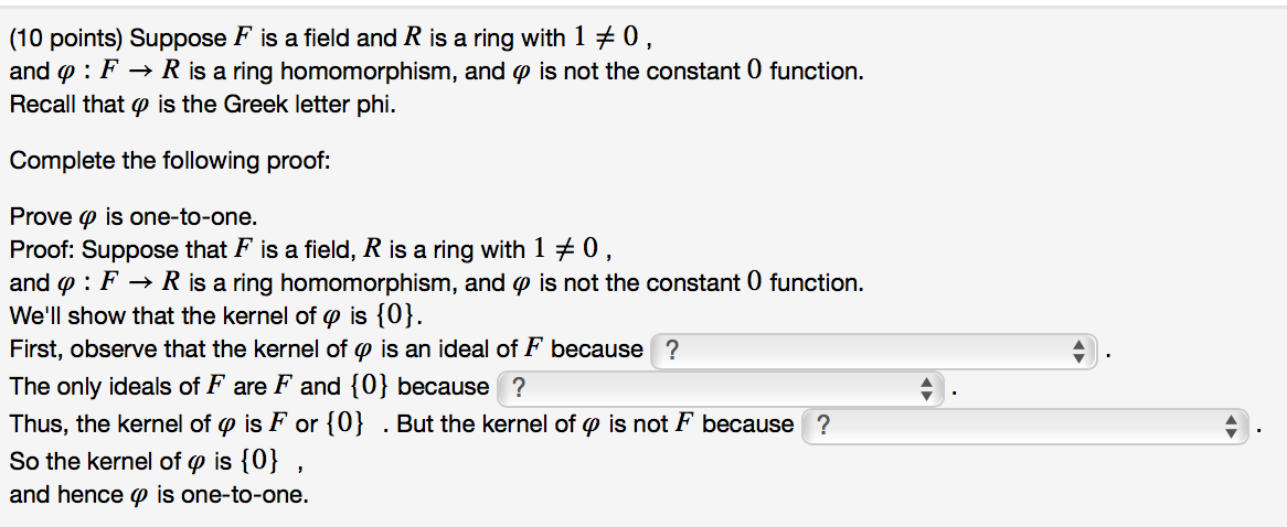 Solved (10 points) Suppose F is a field and R is a ring with | Chegg.com