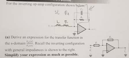Solved For the inverting op-amp configuration shown below, | Chegg.com