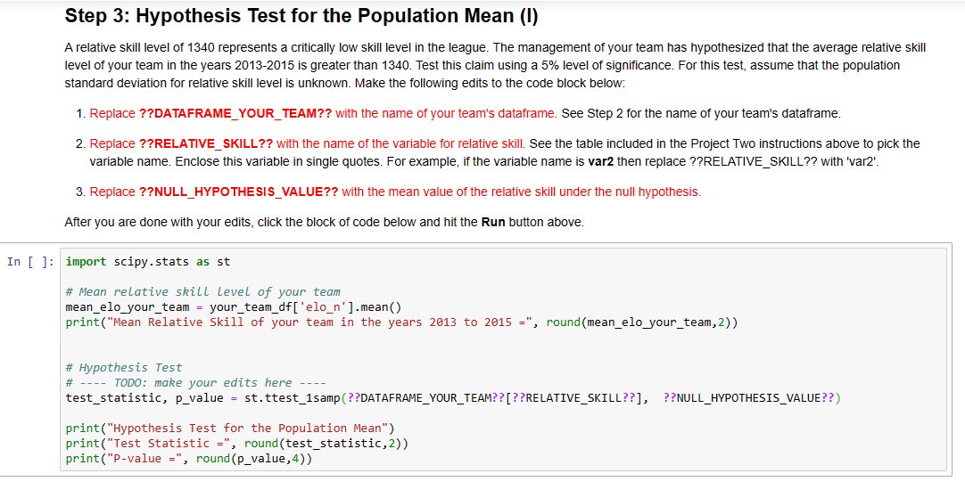 Project Two: Hypothesis Testing This notebook | Chegg.com