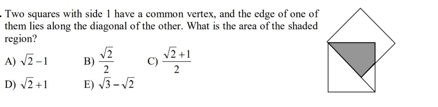 Solved Two squares with side 1 have a common vertex, and the | Chegg.com