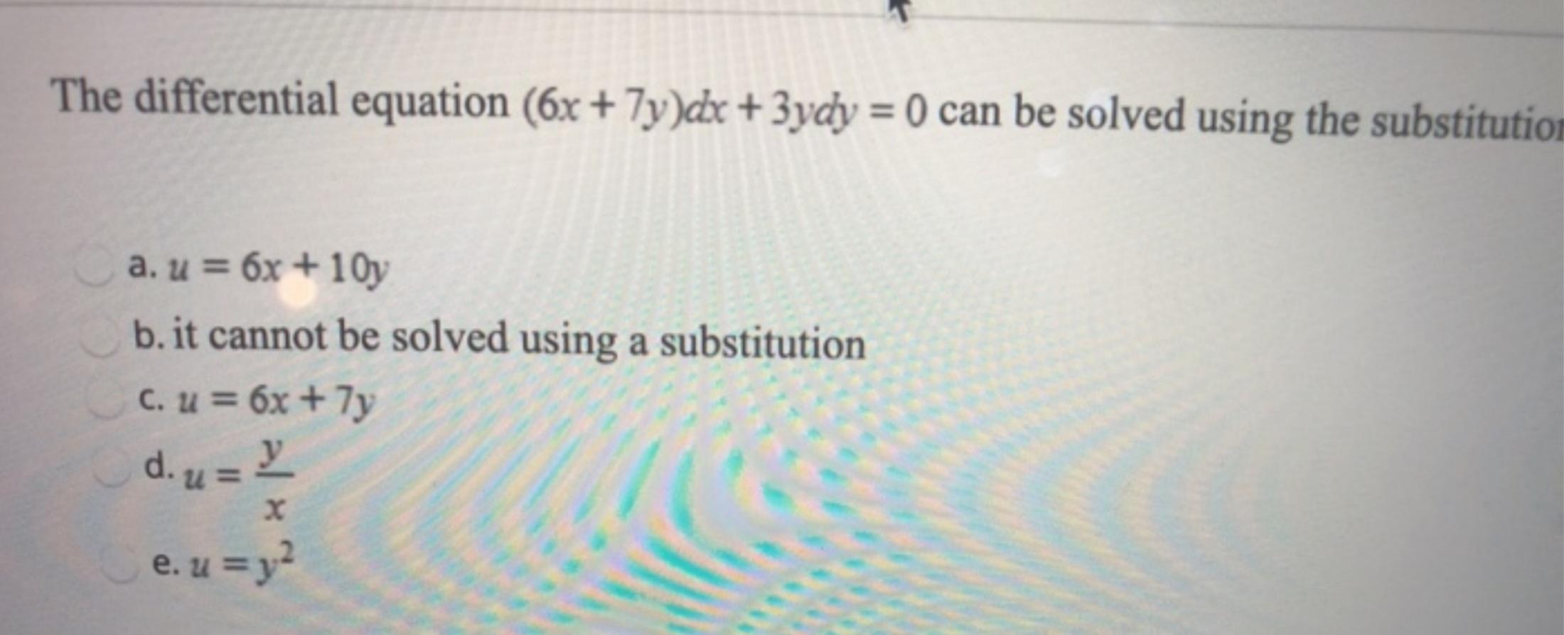 Solved Why is the answer u=y/x? And how do we know which | Chegg.com
