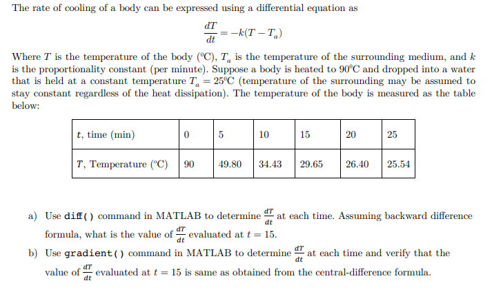 The rate of cooling of a body can be expressed using | Chegg.com