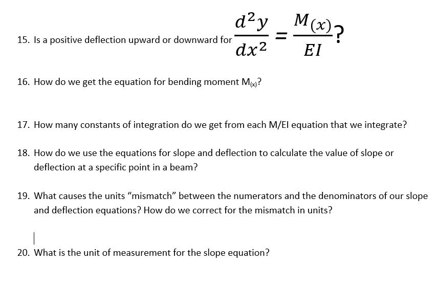 Solved d2y M(x) 7 15. Is a positive deflection upward or | Chegg.com