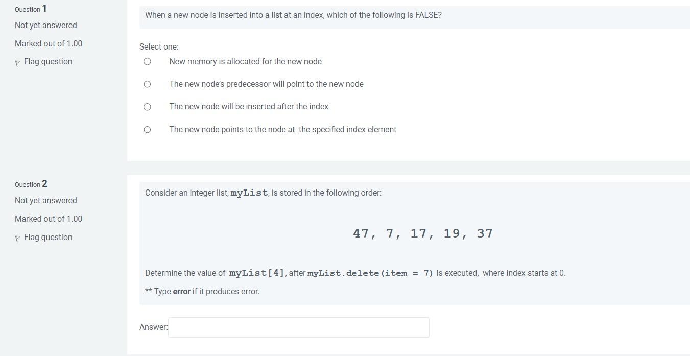 Solved Question 1 When a new node is inserted into a list at | Chegg.com