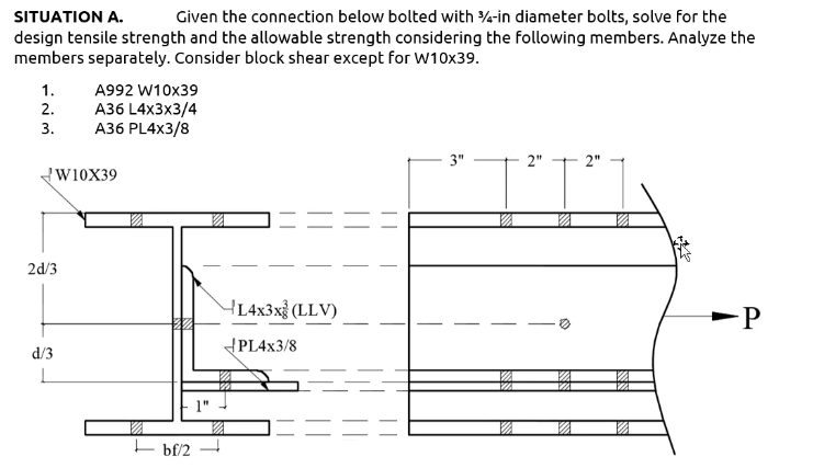 Solved SITUATION A. Given the connection below bolted with | Chegg.com