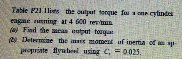 Solved Table P21.1lists the output torque for a one-cylinder | Chegg.com